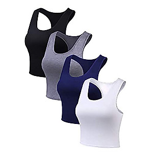 wodceeke 4 Pieces Basic Crop Tank Tops Sleeveless Racerback Crop Sport Top for Women Solid color yoga vest T-shirt (F Set, XXL)