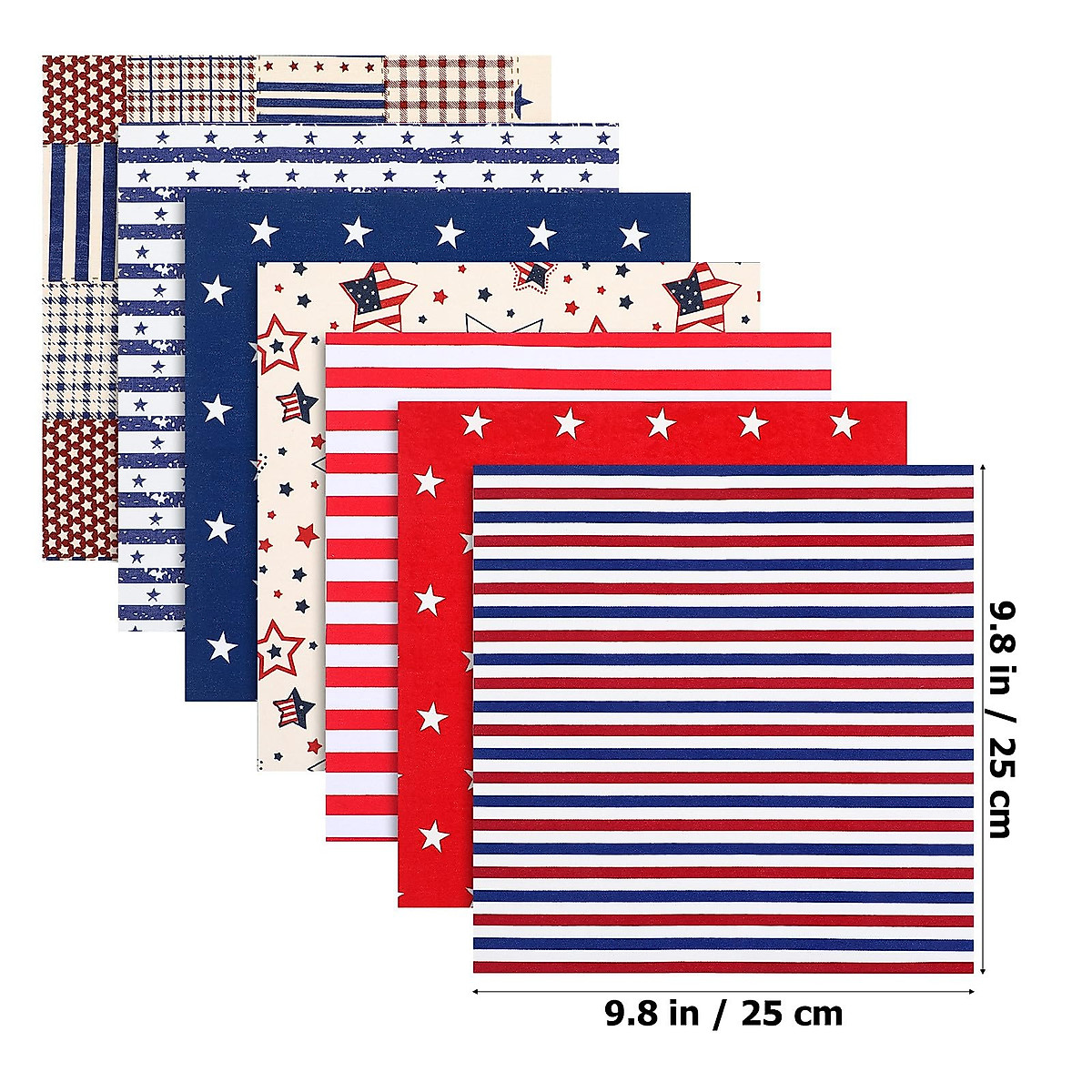 TEHAUX 7Pcs 4th of July Jelly Fabric, American Flag Cotton Fabric Patchwork Fabric for Independence Day Quilting Fabric Sewing Fabrics for Quilting Patchwork, DIY Craft, Scrapbooking