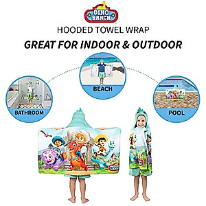 Dino Ranch Bath/Pool/Beach Soft Cotton Terry Hooded Towel Wrap, 24 in x 50 in, By Franco Kids