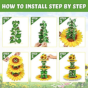 Sunflower Cupcake Stand Sunflower Party Decorations Supplies 3 Tier Summer Yellow Sunflowers Cake Decorations Cupcake Holder Stand for Women Girls Birthday Graduation Baby Shower Party Favor Decor