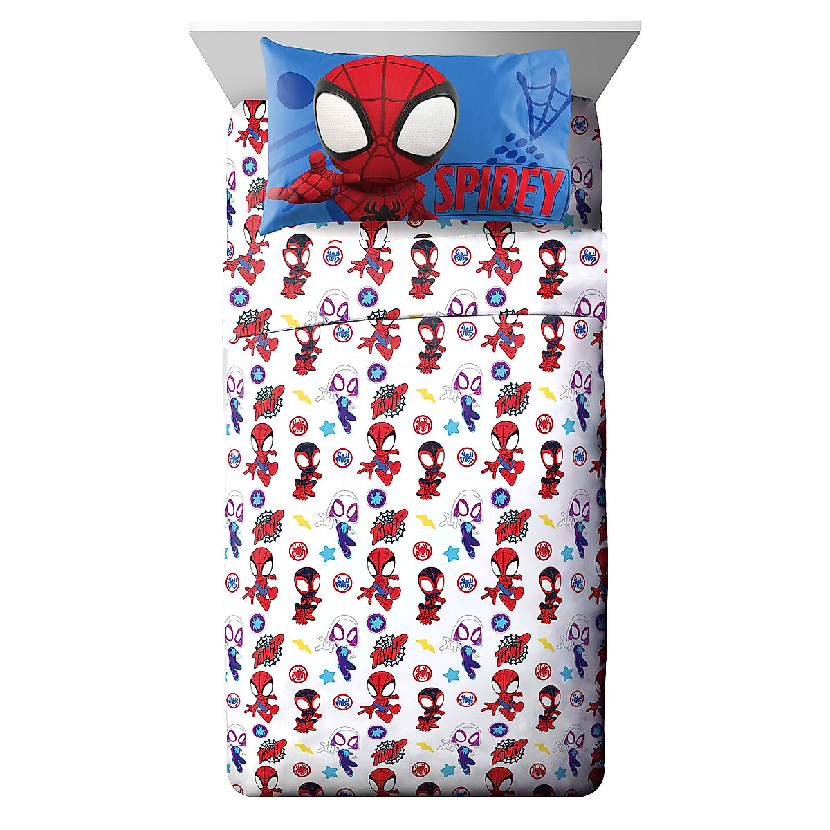 Jay Franco Marvel Spidey and His Amazing Friends Team Spidey 5 Piece Twin Size Bed Set - Includes Comforter & Sheet Set Bedding - Super Soft Fade Resistant Microfiber (Official Marvel Product)