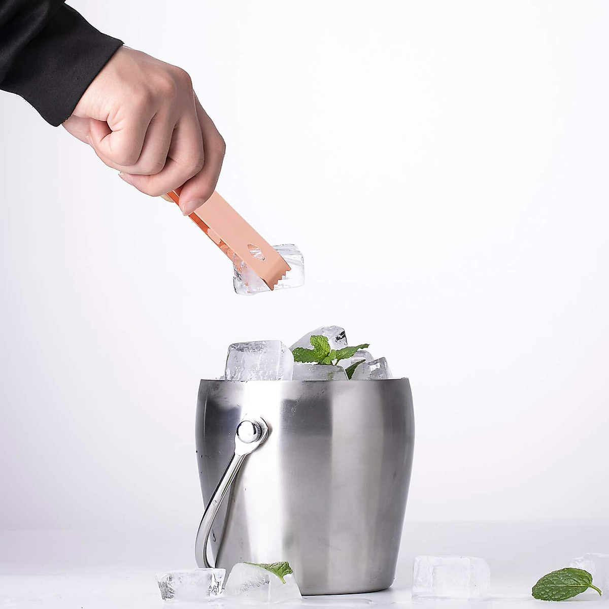 Stainless Steel Ice Bucket Tongs - Mini Serving Tongs Metal Appetizers Tongs for Serving Ice Sugar Whiskey Rock Dessert (Light Rose Gold)