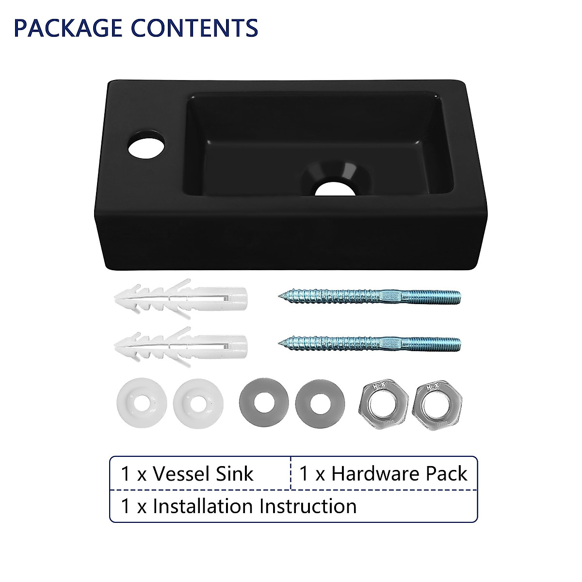 DeerValley DV-1V081R Liberty Wall Mount Sink, Rectangle Mini Vessel Sink,Small Bathroom Cloakroom White Porcelain Ceramic Wash Basin (Right Hand)