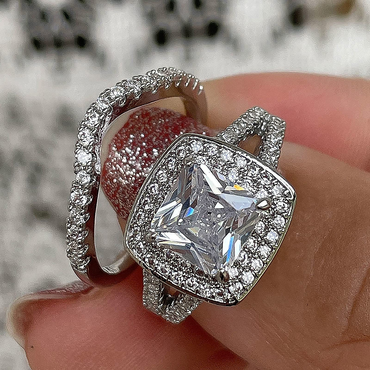 Ahloe Jewelry CEJUG 2Ct 14k Gold Plated Bridal Ring Sets for Women Engagement Rings Wedding Bands Halo Cz Cubic Zirconia, Size 8