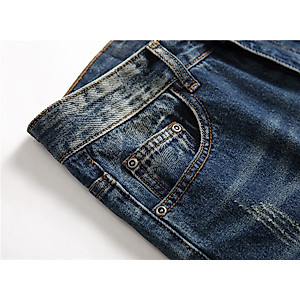 Men's Casual Ripped Jeans Distressed Slim Fit Straight Leg Denim Pants Classic Destroyed Washed Jean Trousers (Blue 1,30)