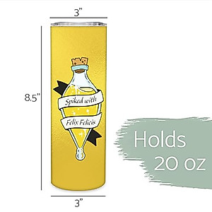 100 North Spiked with Felix Felicis Lucky Potion Wrap-Around Design 20 Ounce Stainless Steel On-The-Go Coffee Travel Insulated Skinny Tumbler Mug Cup with Slide Top Lid