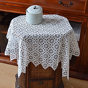 Merryfeel Tablecloth, Luxury Embroidery Lace Table Cloth Table Cover White 34 x 34 Inch