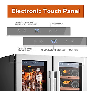 Ca'Lefort Wine and Beverage Refrigerator - 24 inch Dual Zone 60 Cans 20 Bottles Drink Fridge with Glass Door, 3 Color LED Lights Wine Cooler for Beer Soda for Home Office Bar Bedroom