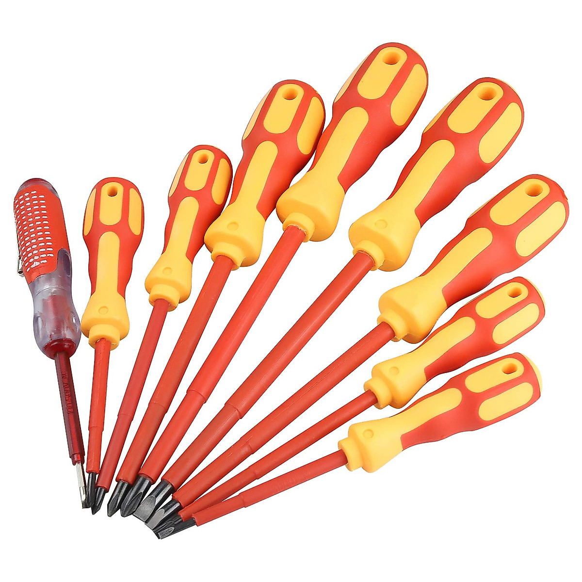 uoboeuq 9 Piece 1000V Insulated Electrician Screwdrivers Set with Magnetic Tips, Slotted and Phillips Bits Non-Slip Grip, with 1 Test pen Electrical screwdriver set