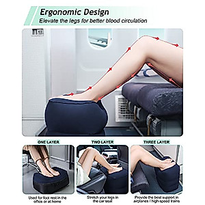 JefDiee Inflatable Travel Foot Rest Pillow, Kids Airplane Bed, Adjustable 3 Layers Height Leg Rest Pillow, Adults Travel Essentials Great for Airplane, Office, Home, Trains, Cars (Blue)