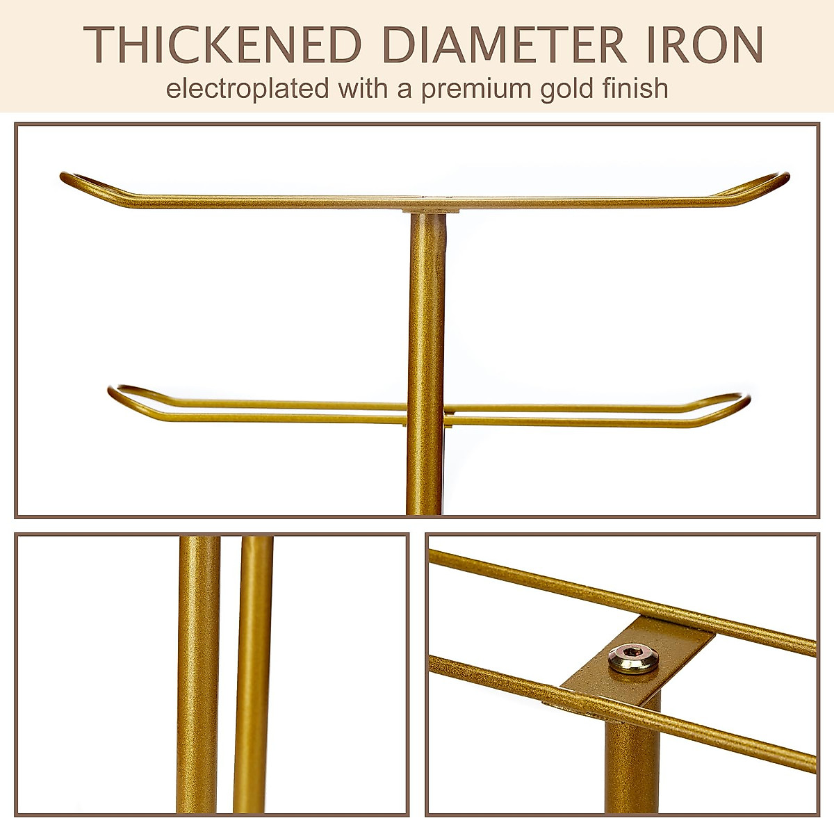 MoyRetty Headband Holder Organizer, 2-Tier Metal Hair Hoop Display Stand Headband Organizer Storage Hair Ropes Accessories Bracelets Bangles Bedroom College Dorm Decor for Girls Women, Gold