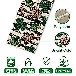 Seliem St. Patrick's Day Shamrock Clover Table Runner, Black Stripe Buffalo Polka Dot Leopard Kitchen Dining Table Decor Irish Burlap Home Decoration Indoor Outdoor Holiday Party Supply 13 x 72 Inches