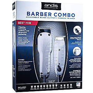 Andis Barber Combo-Powerful High-speed adjustable clipper blade & T-Outliner T-blade trimmer with fine teeth for dry shaving, outlining and fading Bundled with KEPSE Neck Duster