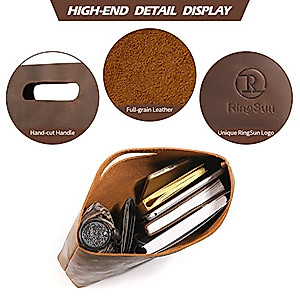 Ringsun Tote Bag for Women Men Minimalist Handbag Handmade from Full Grain Leather