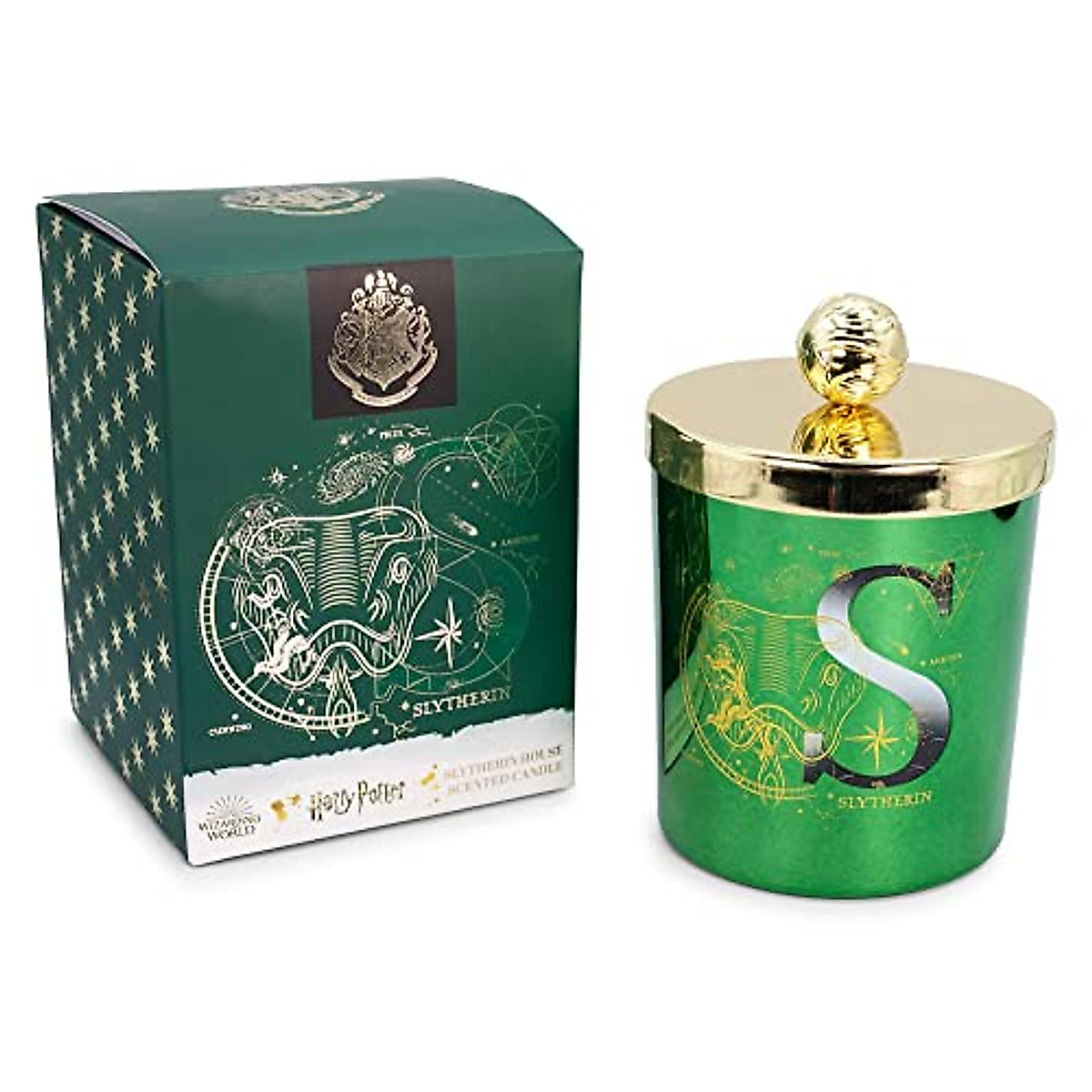 Harry Potter House Slytherin Premium Scented Soy Wax Candle with Unique Aromatic Fragrance | 50-Hour Burn Time | Home Decor Housewarming Essentials, Wizarding World Hogwarts Gifts and Collectibles