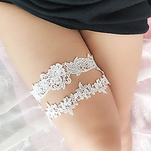 CICITOYWO Wedding Garters for Bride, 2 Pieces Lace Bridal Garter Set, Women's White Garter Belt Wedding Bridal Garter Prom Garter Bridal Accessories Lingerie Leg Garter Belts (White/Lace)