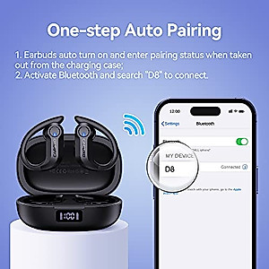 CAPOXO Wireless Earbuds Bluetooth 5.3 Headphones 120Hrs Playtime IPX7 Waterproof Sports Earphones Over-Ear Earhooks Headset with 2600mAh Power Display Wireless Charging Case Mics for Workout Black