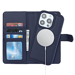 Cavor for iPhone 13 Pro Wallet Case for Women Men,Compatible with Magsafe Case,for iPhone 13 Pro Phone Case Wallet with Card Holder and Stand, Detachable Magnetic Leather Flip Cover,Blue