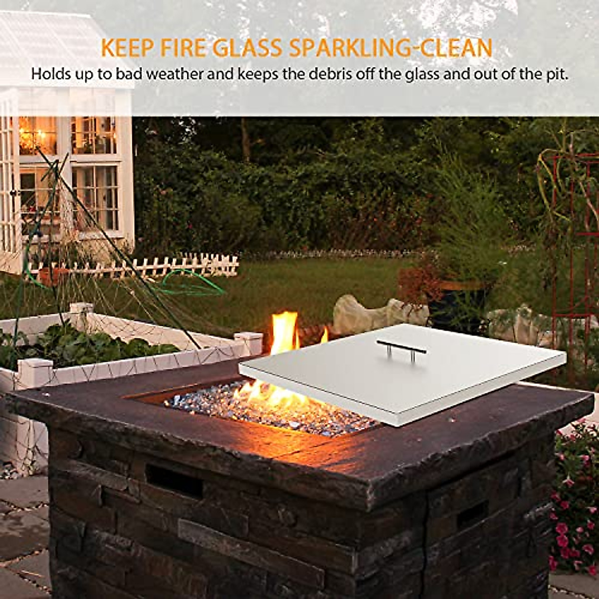 AJinTeby Fire Pit Lid Fits 18” Square Burner Pan, 21" x 21" Stainless Steel Fire Pit Burner Cover, Fire Pit Cover Rectangular Burner Pan