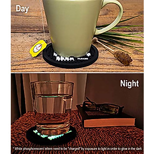 CAPLORD Table Coasters for Drinks Absorbent Coasters Non Slip Black Silicone Cute Coffee Drink Coaster Set of 6 Pack Outdoor Coasters for Coffee Table, Glow in The Dark Costers, Man Cave Gifts