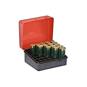Plano Shot Shell Box 12 & 16 Gauge, Black, Plastic Ammo Storage Crate, Shotgun Shell Case Can, Small Ammo Box with Dependable Closures and Deep Individual Slots, Holds Up to 25 Rounds