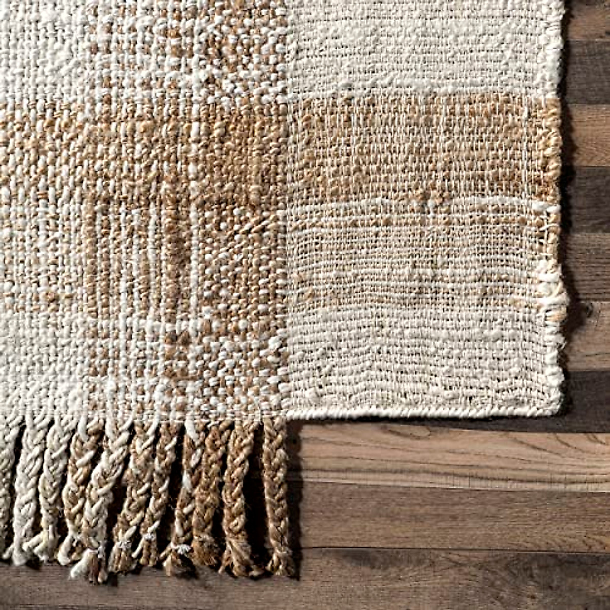 nuLOOM Tiegan Plaid Jute Tassel Area Rug, 5' x 8', Natural
