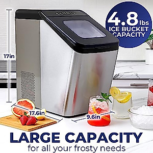 Zulay 3X Size Soft Ice Maker with Water Line Hook Up - Extra Large Storage, 16 Cups of Chewable Ice with No Waiting - Self-Cleaning Pebble Ice Makers - Stainless Steel Sonic Nugget Ice Maker