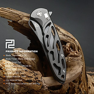 ARTISANCUTLERY Artisan Cutlery Hoverwing Pocket Folding Knife ATZ-1801P, Tactical EDC Knife with Stonewash D2 Blade and Steel Handle for Men Outdoor Hiking Camping Survival Hunting