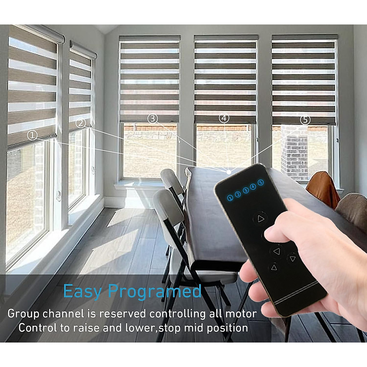 Rollerhouse 5 Channel Blinds Remote RF 433.92 Replacement Controller for Motorized Windows Shades and Blinds, Black