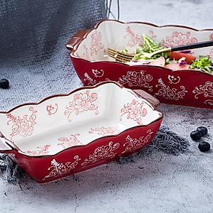 TUSIMI Rectangle Casserole Dish, Porcelain Baking Dish Lasagna Baking Dish Cheese Serving Oven Bakeware,Set of 2