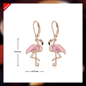 Flamingo Earrings for Women Christmas Flamingo Dangle Earrings Rose Gold Sterling Silver Leverback Flamingos Jewelry
