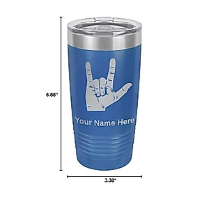 LaserGram 20oz Vacuum Insulated Tumbler Mug, Sign Language I Love You, Personalized Engraving Included (Dark Blue)