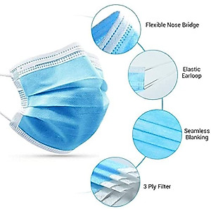 2000 PCS Wholesale Bulk Disposable Face Mask (40 Packs, 50pcs/Pack), 3-Layers Breathable Face Masks with Adjustable Earloop for Business PPE