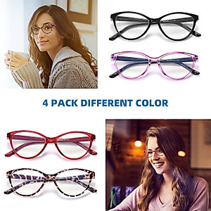JAWSOCK 4 Pack Reading Glasses Blue Light Blocking for Women,Designer Cat Eye Frame Ladies Computer Readers,Anti Glare/UV Ray Eyeglasses 1.75