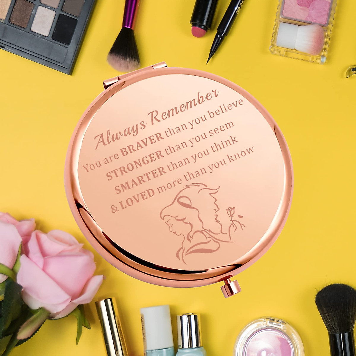 KEYCHIN Beauty Fairy Movie Pocket Mirror Princess Fans Gifts Always Remember You are Braver Stronger Smarter Than You Think Compact Mirror for Women Girls Teenagers (Beauty Mirror-RG)