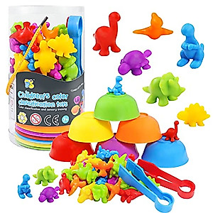 TSYAN Counting Dinosaurs Toys Matching Game for Kids with Sorting Bowls Sensory Toys Color Classification Game Set Early Learning Toddler Preschool Montessori Educational Toys for 3 4 5 Years Old