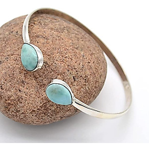 TEJIKA INTERNATIONAL Larimar Bangle, 925 Silver Handmade, Cuff Bangle, blue double stone bracelet Women Jewelry, BY TEJIKA