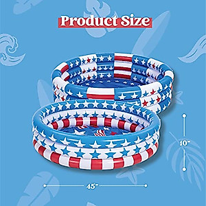 2 Pack 45" X 10" Inflatable Kiddie Pool, Star American Flag Swimming Pool for Kids Toddler Seasonal Merriment, Indoor&Outdoor Water Pool Baby Pool Pit Baby Swimming Pool