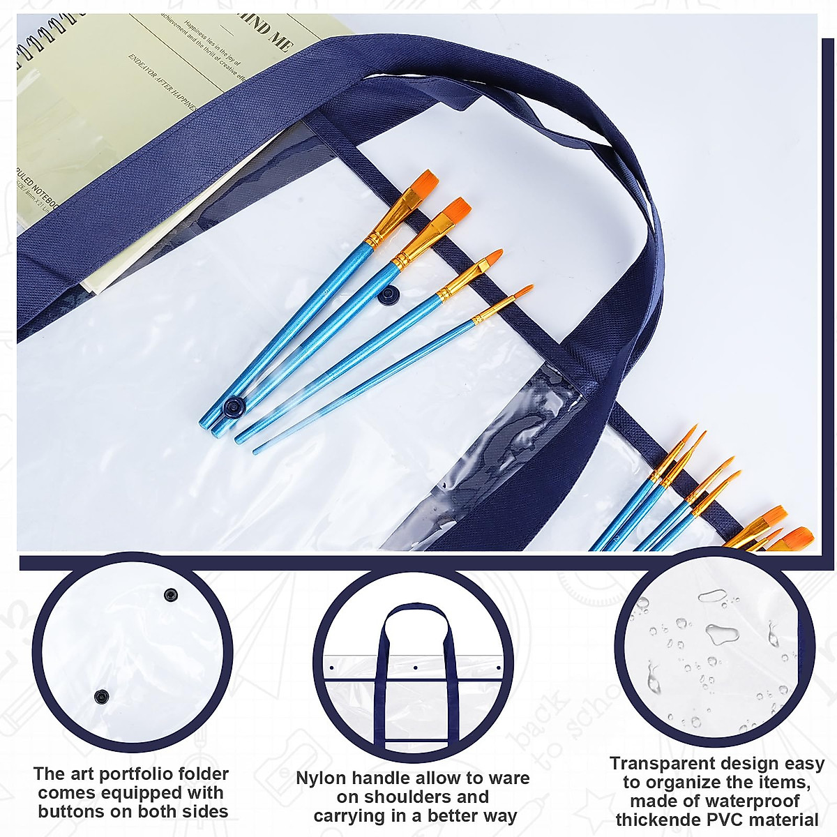 Huhumy 3 Pack Large Poster Storage Bag Bulletin Board Holder Art PVC Folder with Pocket Transparent Art Portfolio Organizer Storage Chart Container for Teacher Paper Teen(24 x 36, Classic Color)