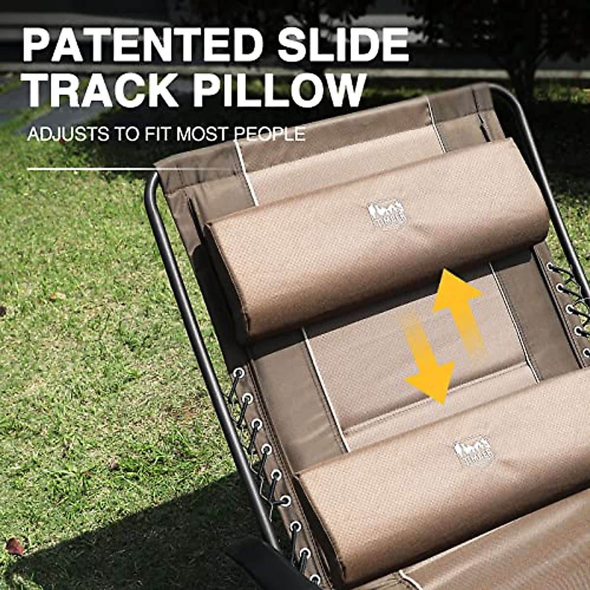 TIMBER RIDGE XXL Oversized Zero Gravity Chair, Full Padded Patio Lounger with Side Table, 33” Wide Reclining Lawn Chair, Support 500lbs (Brown)