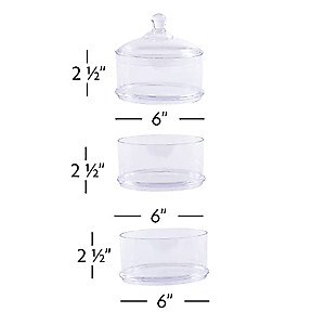 DecorFest 3-Tier Stackable Plastic Candy Jar with Lid Premium Acrylic Plastic BPA-Free, Decorative Canister Organizer Apothecary – 6” Diameter x 12”H - Clear