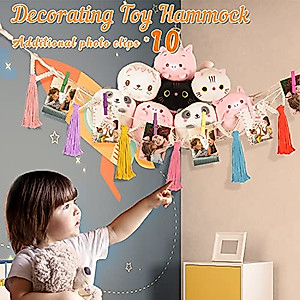 HONGTEYA Stuffed Animal Net or Hammock Large Plush Toy Net Hammock Holder for Corner Stuffed Animal Storage Ideas Hanging Plushie Toy Organizers Net with Boho Macrame Tassels 57inch