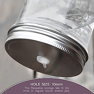 6pcs pack wide mouth mason jar lids with straw hole, including 6pcs straws and 1pcs cleaning brush, Mason Jar Lids With Straw Hole, Mason Jar Lids, stainless steel 304 Mason Jar Straw Lids