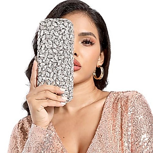 Boutique De FGG Women Silver Crystal Clutch Bag Minaudiere Box Handbag Party Prom Rhinestone Clutch Purse Wedding Bag, Small