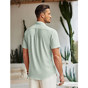COOFANDY Men's Dress Shirt Short Sleeve Button Up Cotton Designer Shirt Big Tall Light Green