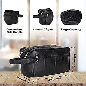 Liberty Leather- Black Genuine Leather Toiletry Bag for Men and Women, Dopp Kit, Bathroom Organizer Shaving Bag, Cosmetic Bag for Women, Hygiene and Grooming Kit Organizer