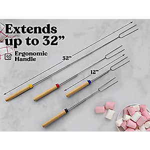 Zulay Marshmallow Roasting Sticks - Extendable Stainless Steel Smores Sticks For Campfire, Bonfire, Fire Pit - Marshmallow Sticks - Hot Dog Skewers - Camping Accessories Smores Kit - 32” Long (8 Pack)