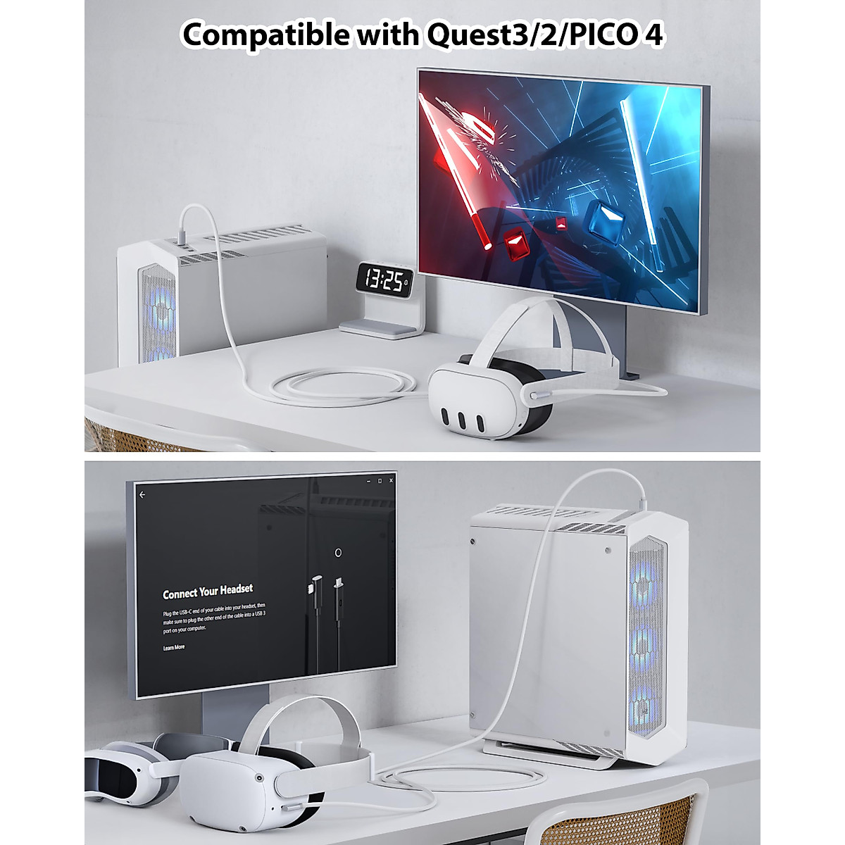 Amavasion Link Cable 16FT Compatible with Meta Quest 3/3S Oculus Quest 2 Accessories and PC/Steam VR,Super High Speed PC Data Transfer USB 3.0 to USB C Cable for VR Headset and Gaming PC