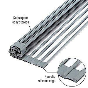 Goodful Roll Away Multipurpose Dish Drying Rack, Cooling Mat, Trivet, Easy Storage, Dishwasher Safe, Medium, Gray