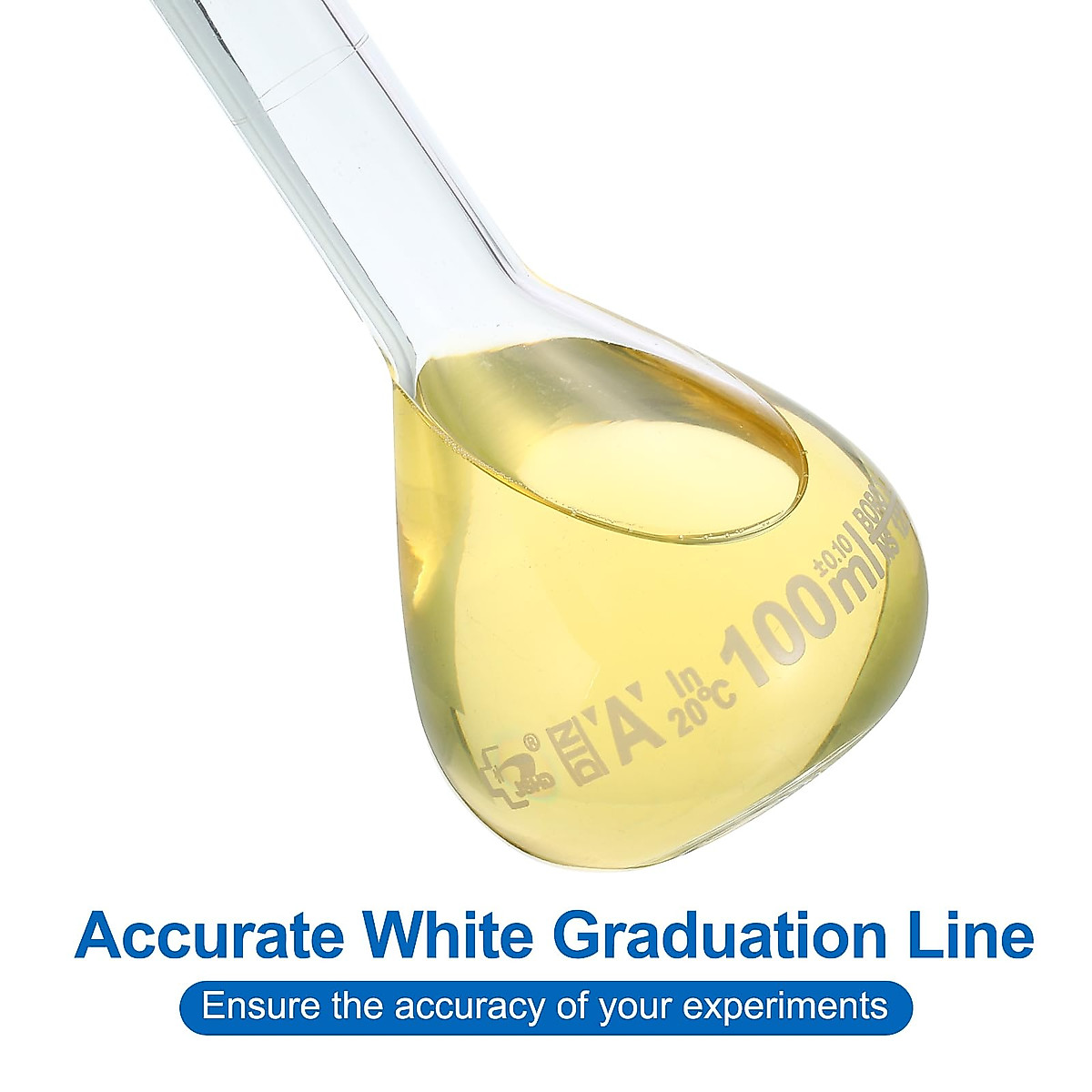 PATIKIL 100ml Volumetric Flask, 2Pcs 3.3 Borosilicate Glass Graduated Volumetric Measuring Flask with Plug Cap Tolerance 0.1ml for Lab Experiment, Clear